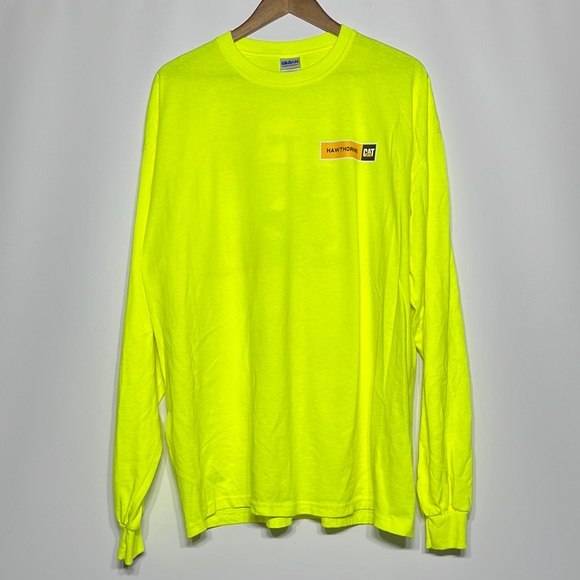 Gildan | Shirts | Nwot Hawthorne Cat Bright Yellow Shirt With Backhoe ...